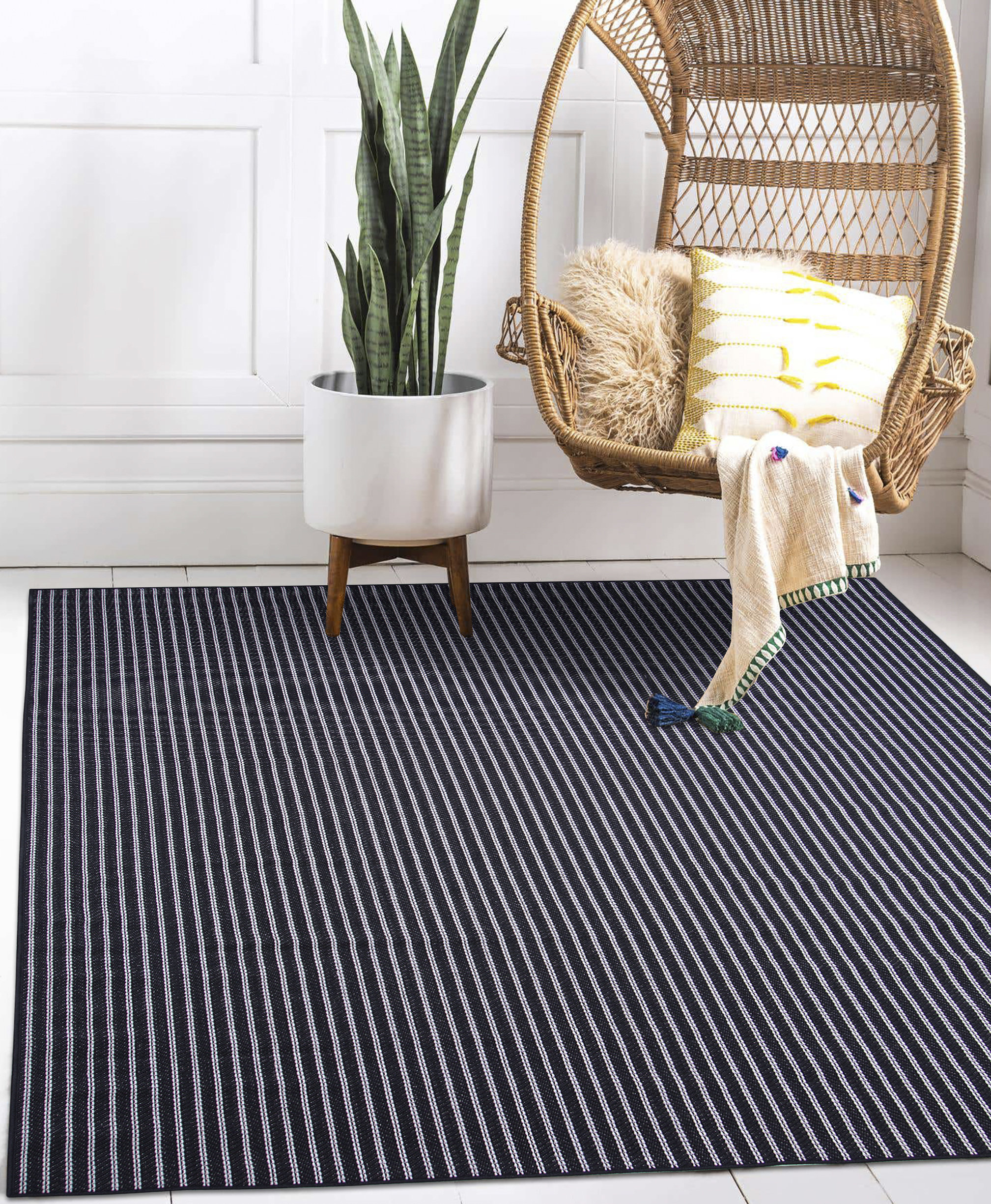 Wade Logan® Striped Black Indoor / Outdoor Area Rug | Wayfair