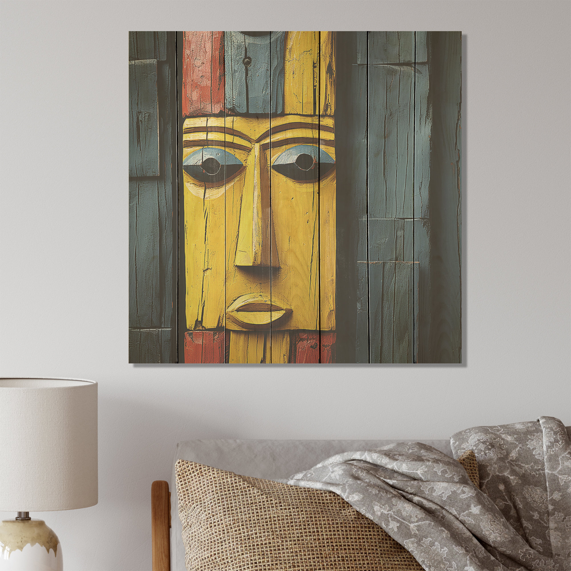 Dakota Fields African Kuba Patterns Mask - African Mask On Wood Print ...