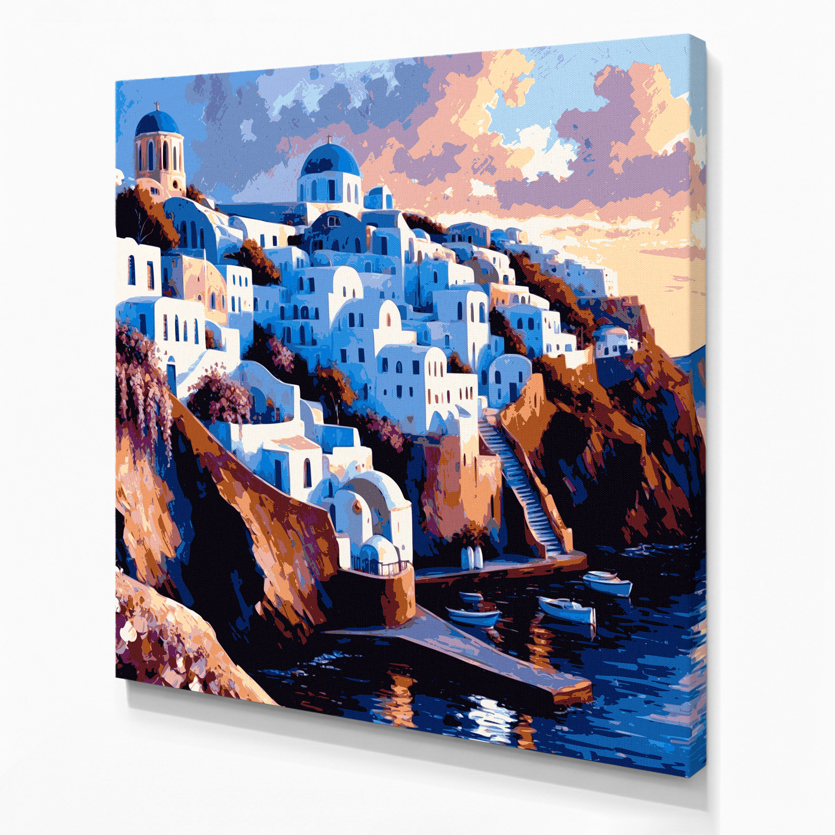 Dovecove Cities Santorini Greece Gray Canvas Wall Art | Wayfair