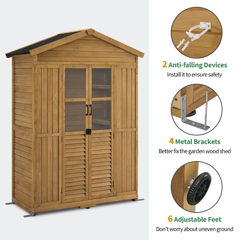 Newacme LLC Outdoor Storage Wooden Tool Shed, Waterproof Outside ...