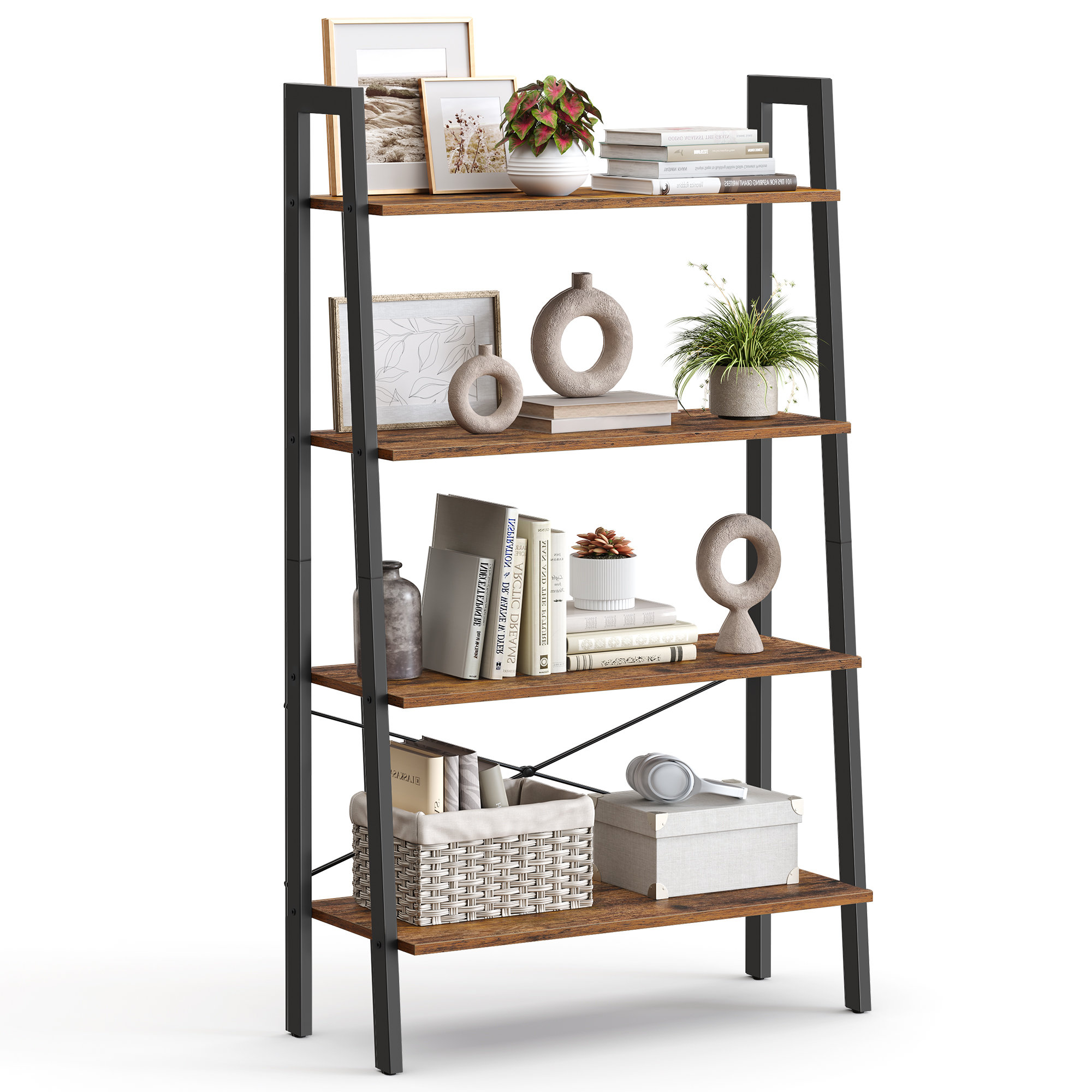 17 Stories 4-Tier Bookshelf, Storage Rack, Bookcase With Steel Frame ...