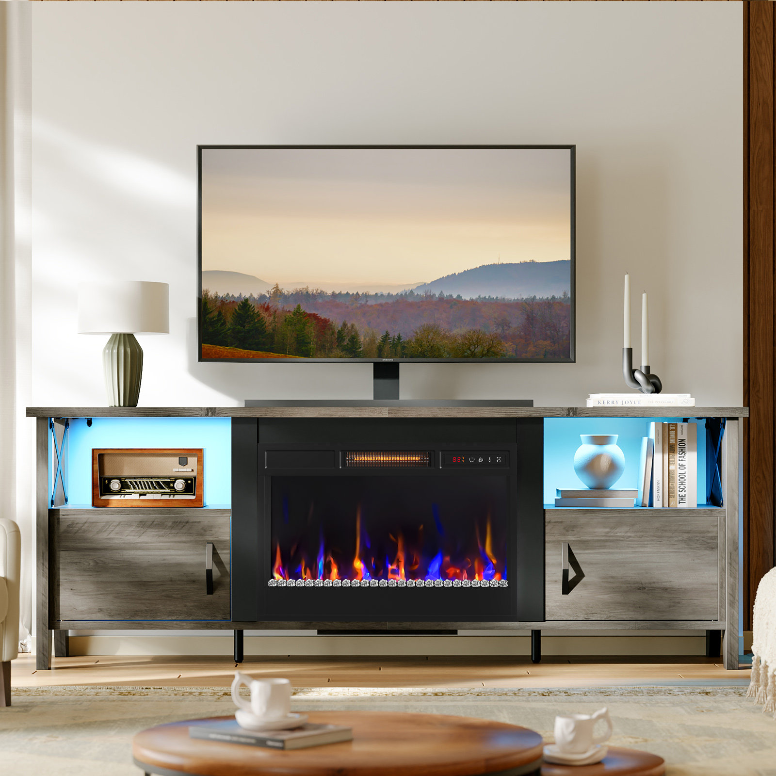 Gracie Oaks Fireplace Tv Stand for 70 Inch TV, Led Media Console with ...