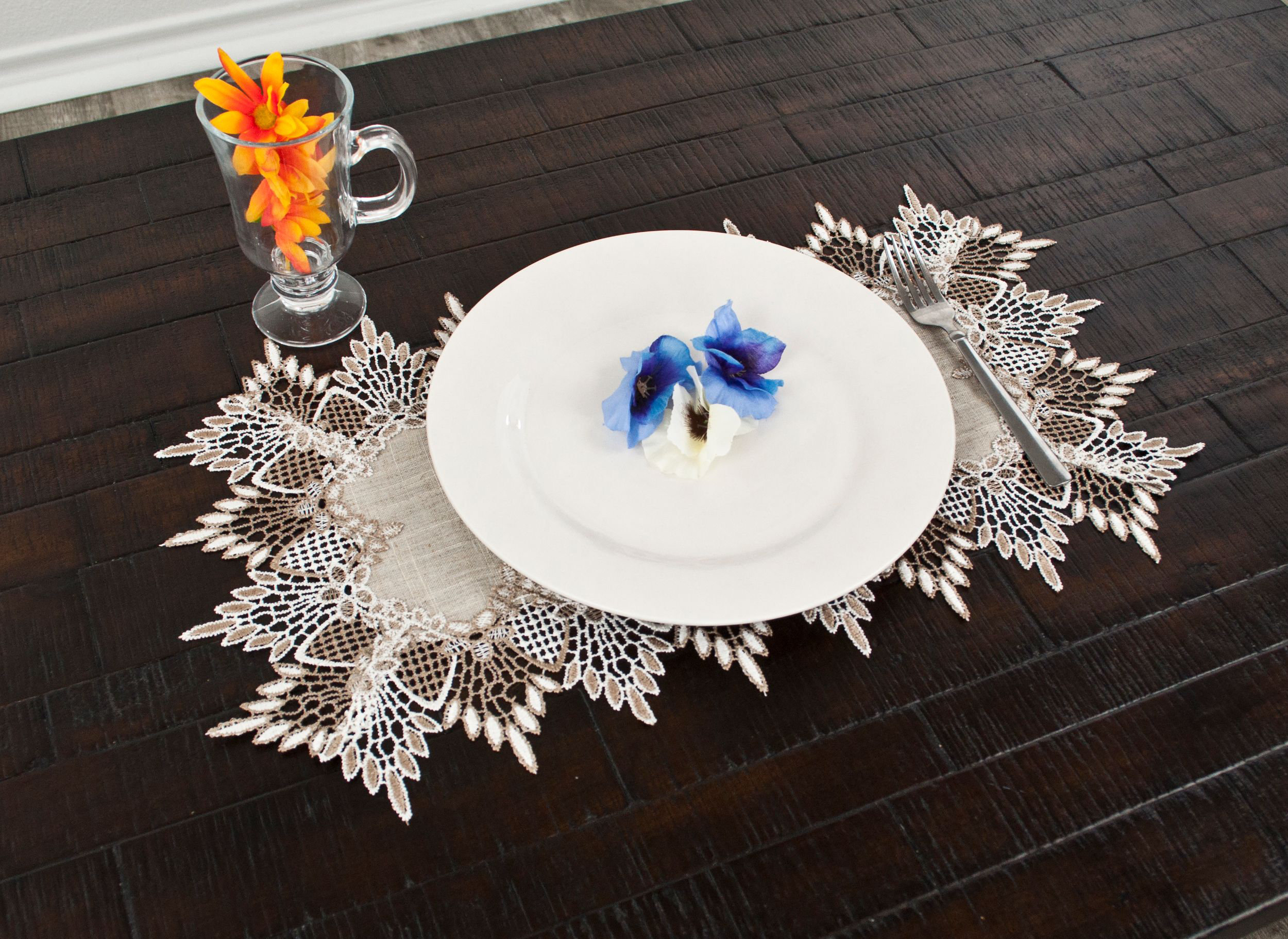 House of Hampton® Elmwood Neutral Earth Tone Beige Lace Rectangle ...