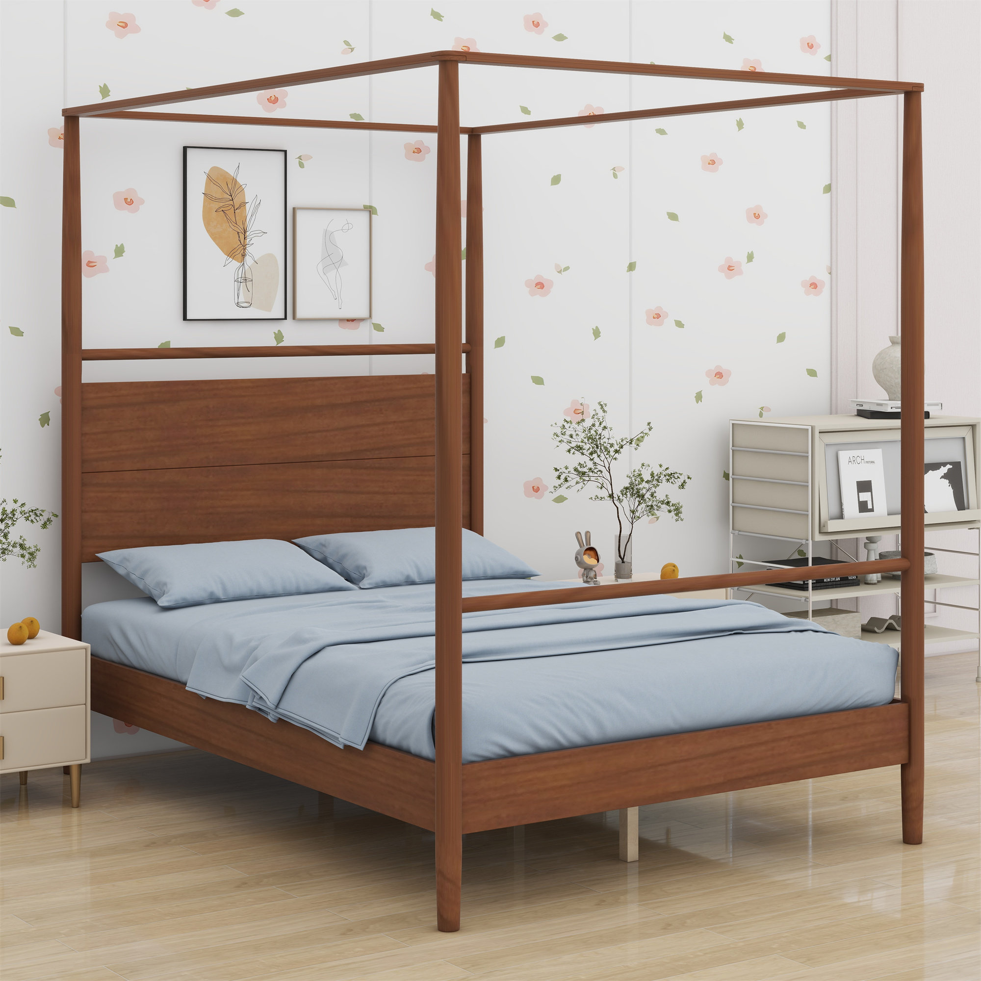 Gracie Oaks Solid Wood Canopy Bed Frame Four Posters Bed - Wayfair Canada