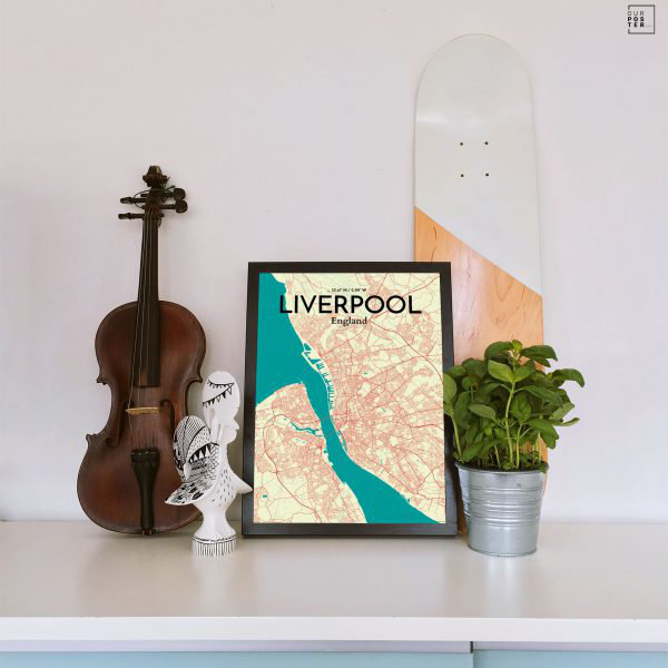 OurPoster.com 'Liverpool City Map' Graphic Art Print Poster in Tricolor ...