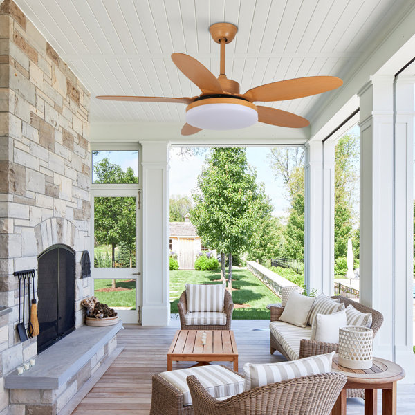 Ivy Bronx 48 Inch 5-Blades Wood Color Ceiling Fan Light With Remote ...