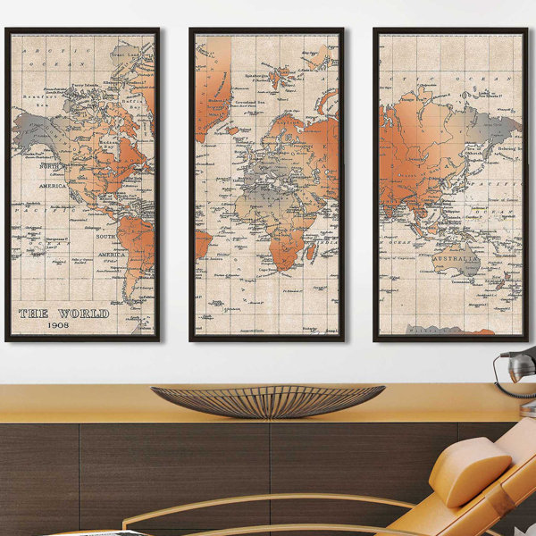 PicturePerfectInternational " World Map " 3 - Pieces on Canvas | Wayfair