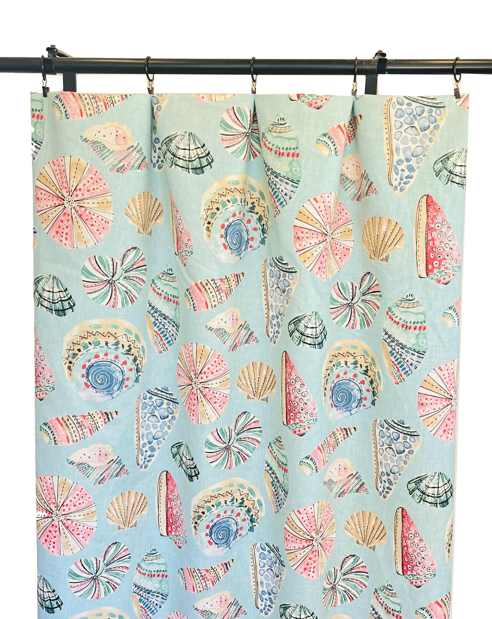 That Dutch Girl Aqua Blue And Pink Shells Beach Curtains | Wayfair