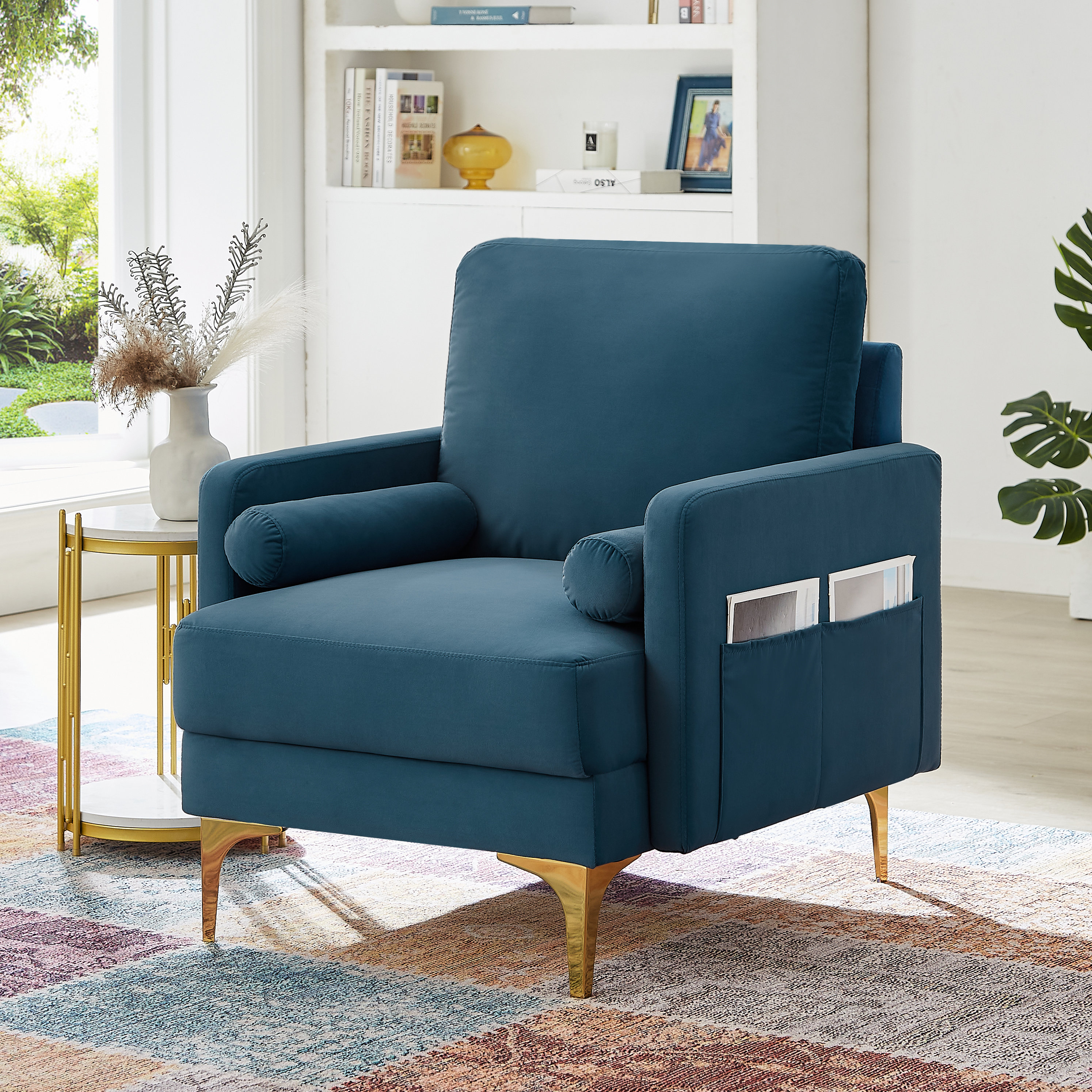Mercer41 Ronella Modern Velvet Armchair with 2 Throw Pillows & Reviews ...