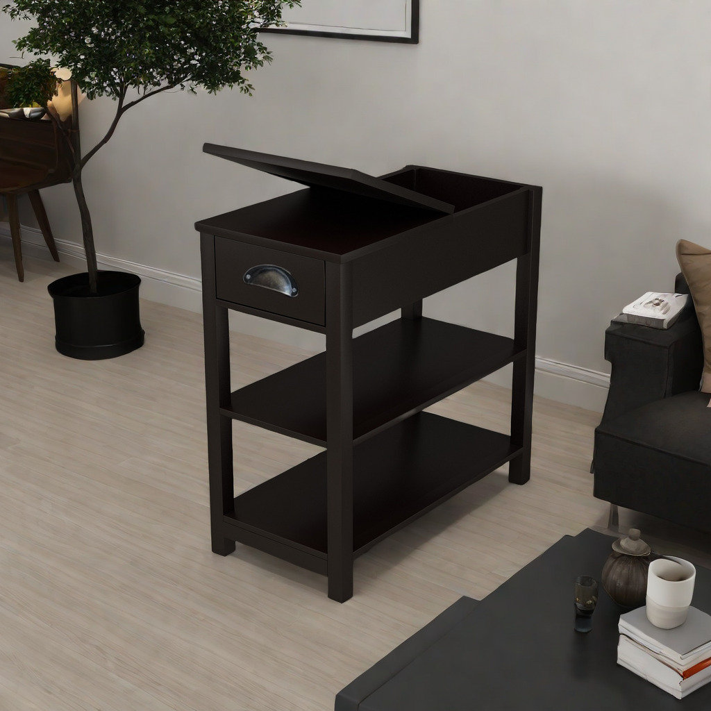 Winston Porter Narrow Sided Table With Drawers And Bottom Partition In ...