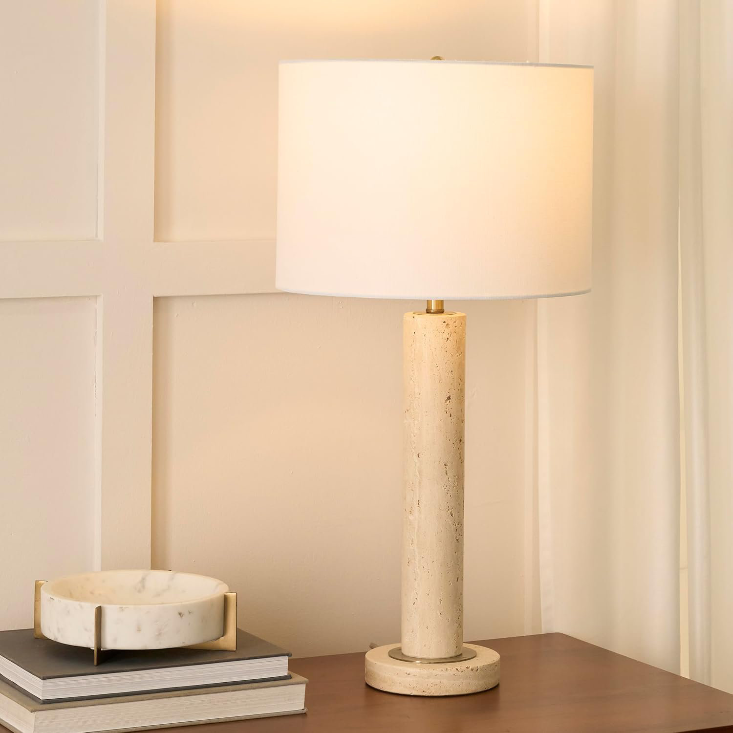 Hokku Designs Nourison 28" Travertine Stone Pillar Table Lamp - Brass ...