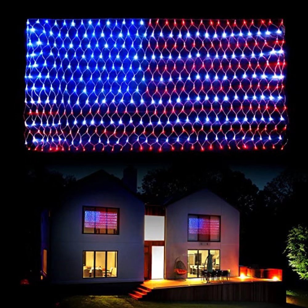The Holiday Aisle® 420LED American Flag String Lights Led Flag Net ...