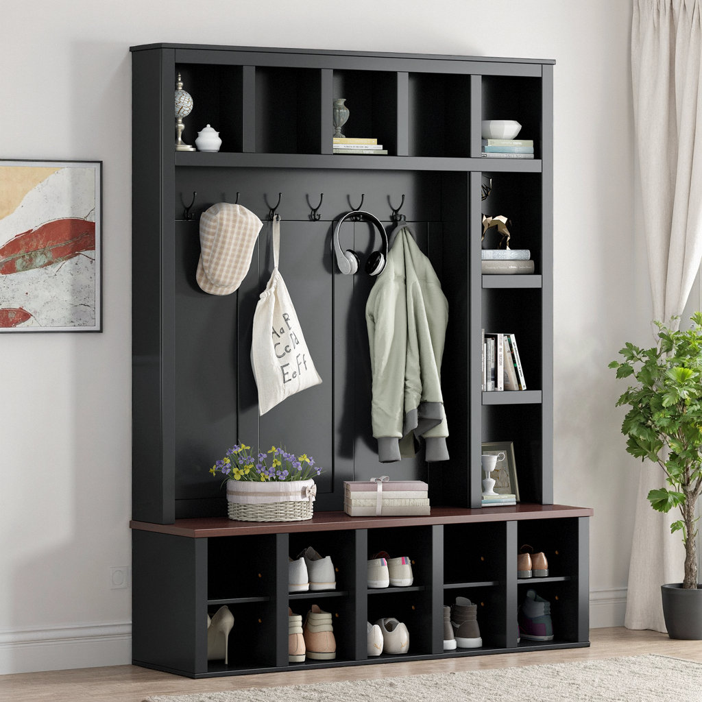 Red Barrel Studio® Modern 4-in-1 Entryway Hall Tree Bench with 13 Cubbies & Adjustable Shelves ...