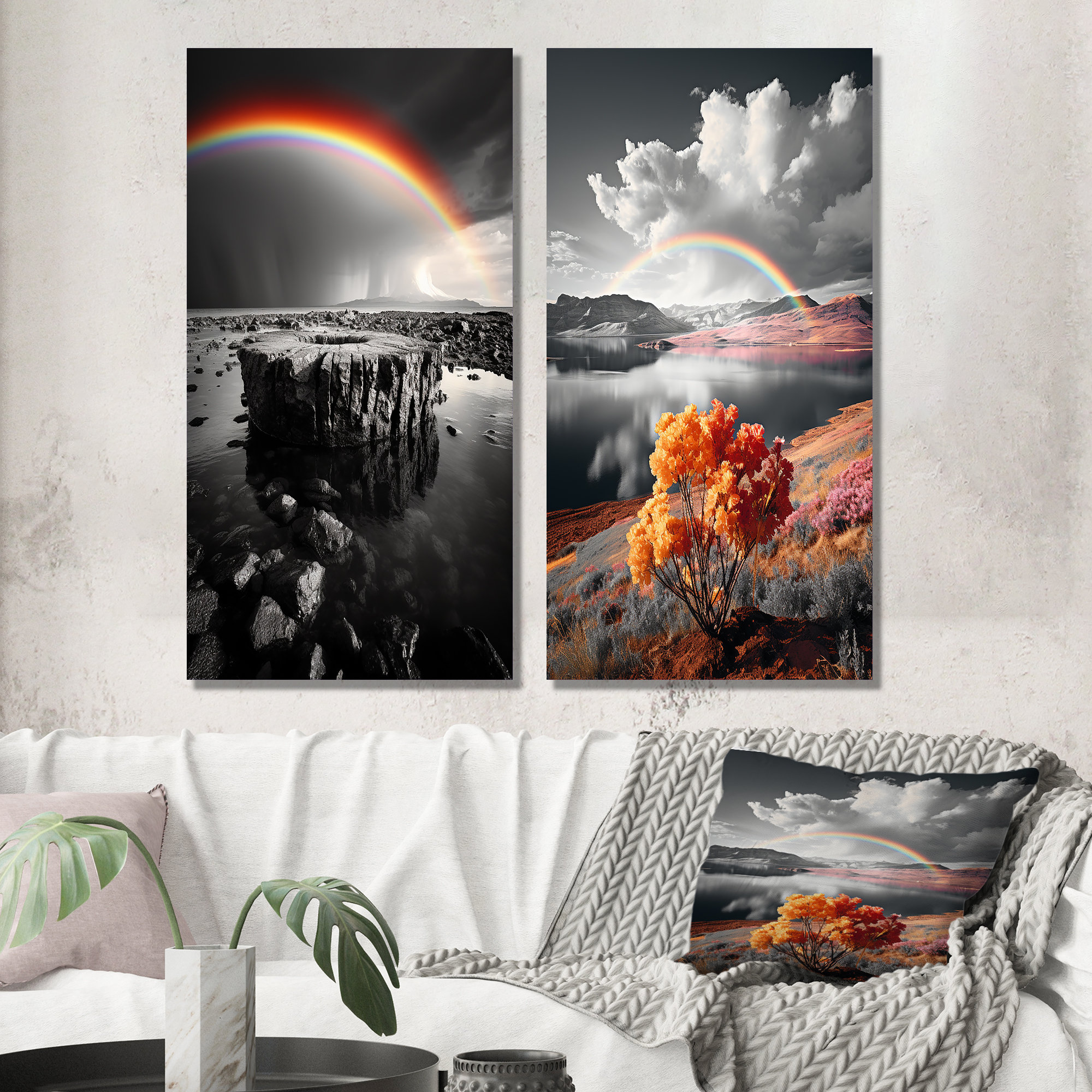 Latitude Run® " Rainbow Colorful Monotone Landscape " 2 - Pieces on ...