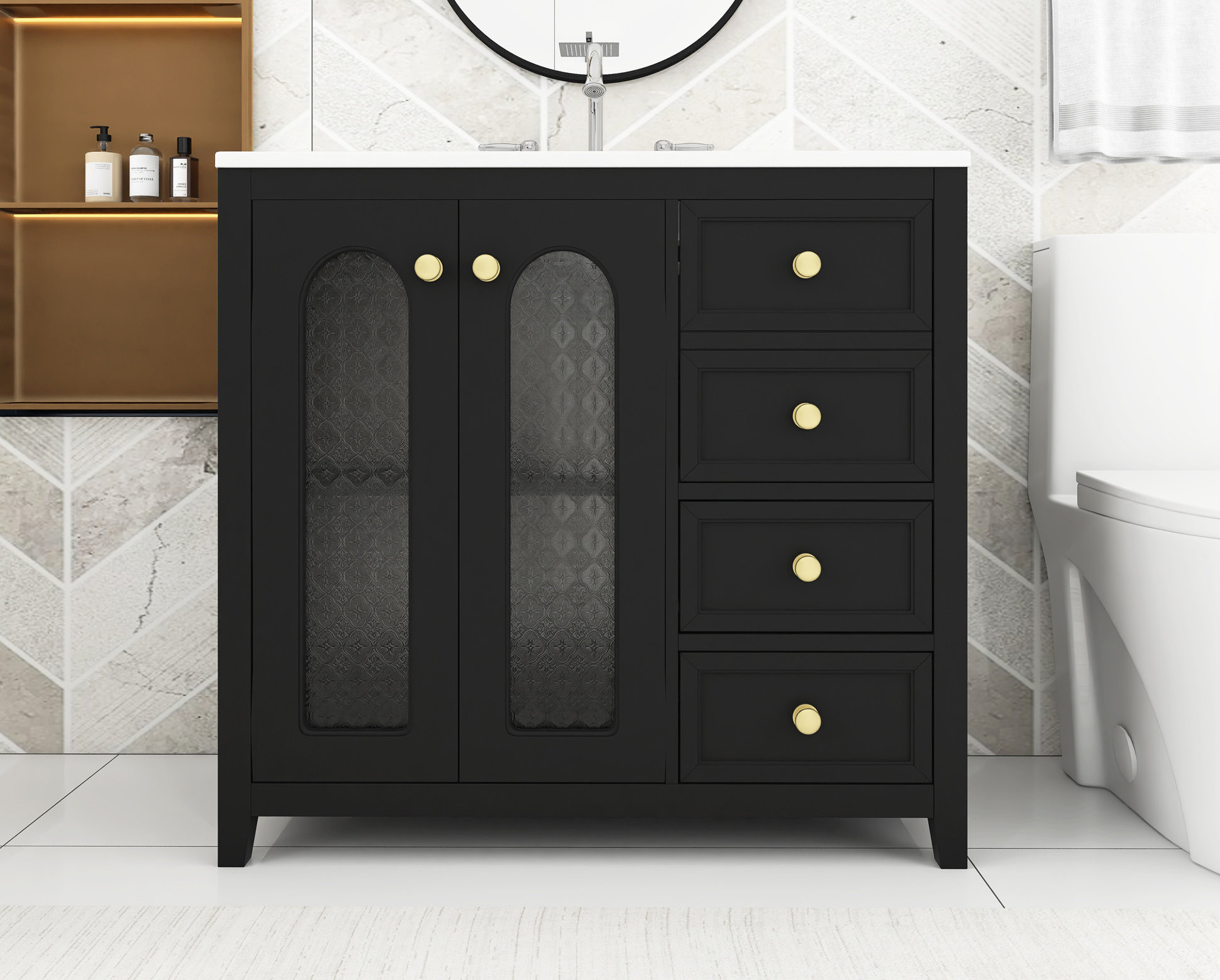 Winston Porter 36 In. Freestanding Wood Bathroom Vanity With Drawers ...