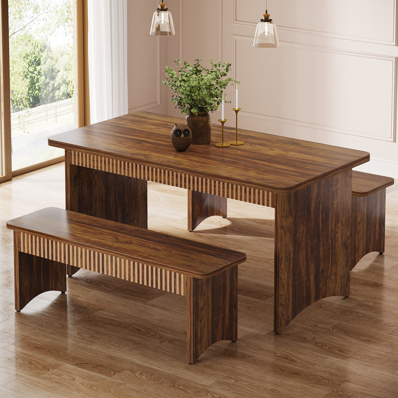 Ebern Designs Rectangular Dining Table Set for 4-6 Person, 3 Piece ...