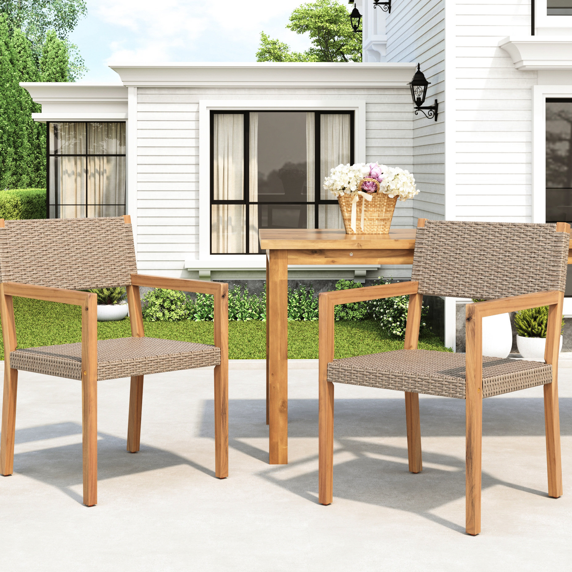 Latitude Run® Outdoor Dining Chair Of 2, Wood, Multi Brown Pe , Weather ...