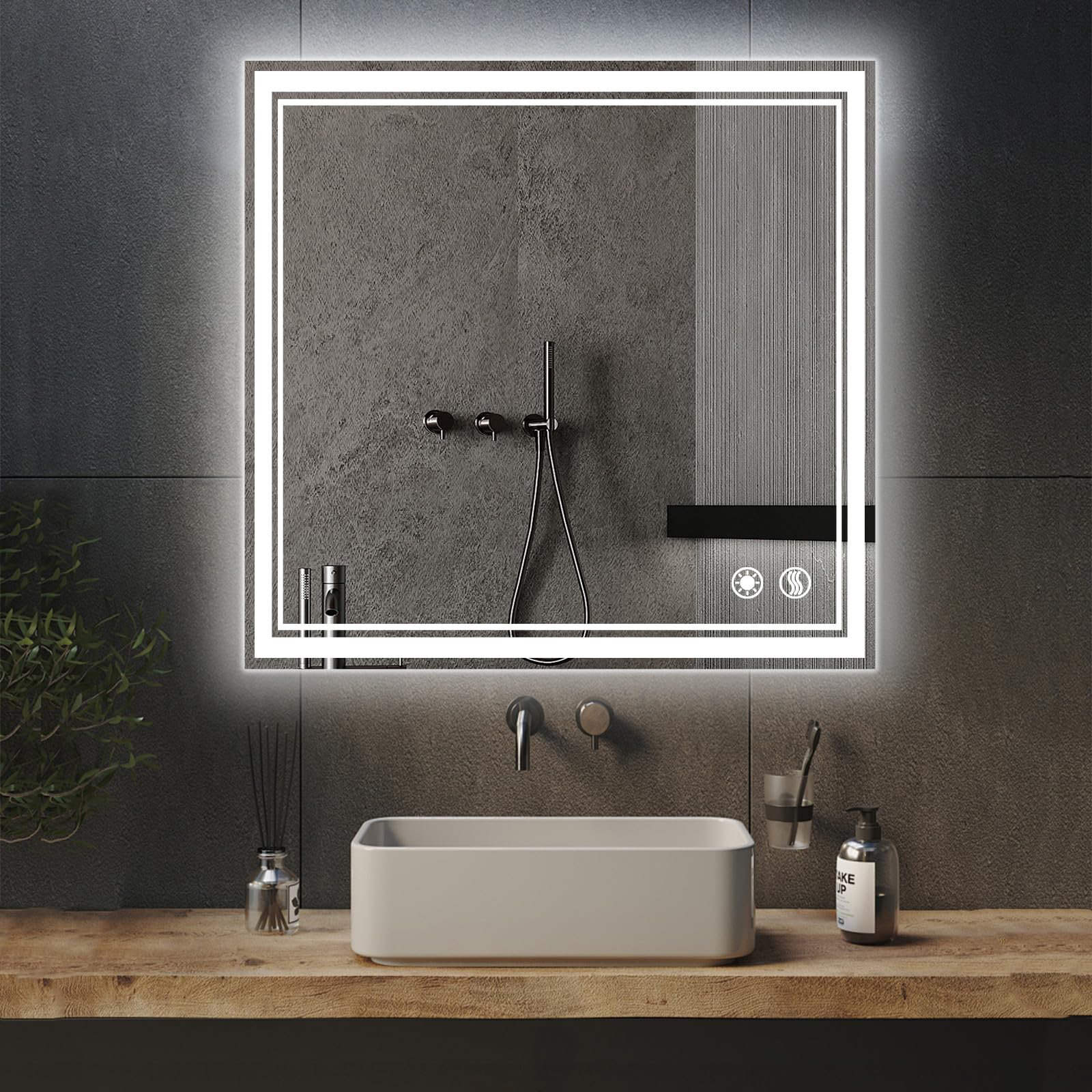 Ivy Bronx LED Bathroom Mirror Fogless Bathroom Mirror with LED Lights Stepless Dimmable 3 Colors ...