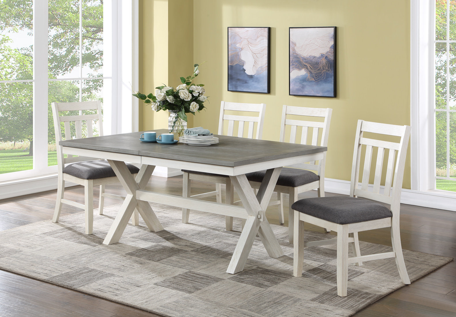 Vilo Home Inc. Lido Bay 7pc 2 Tone White/gray Dining Set With Wire ...