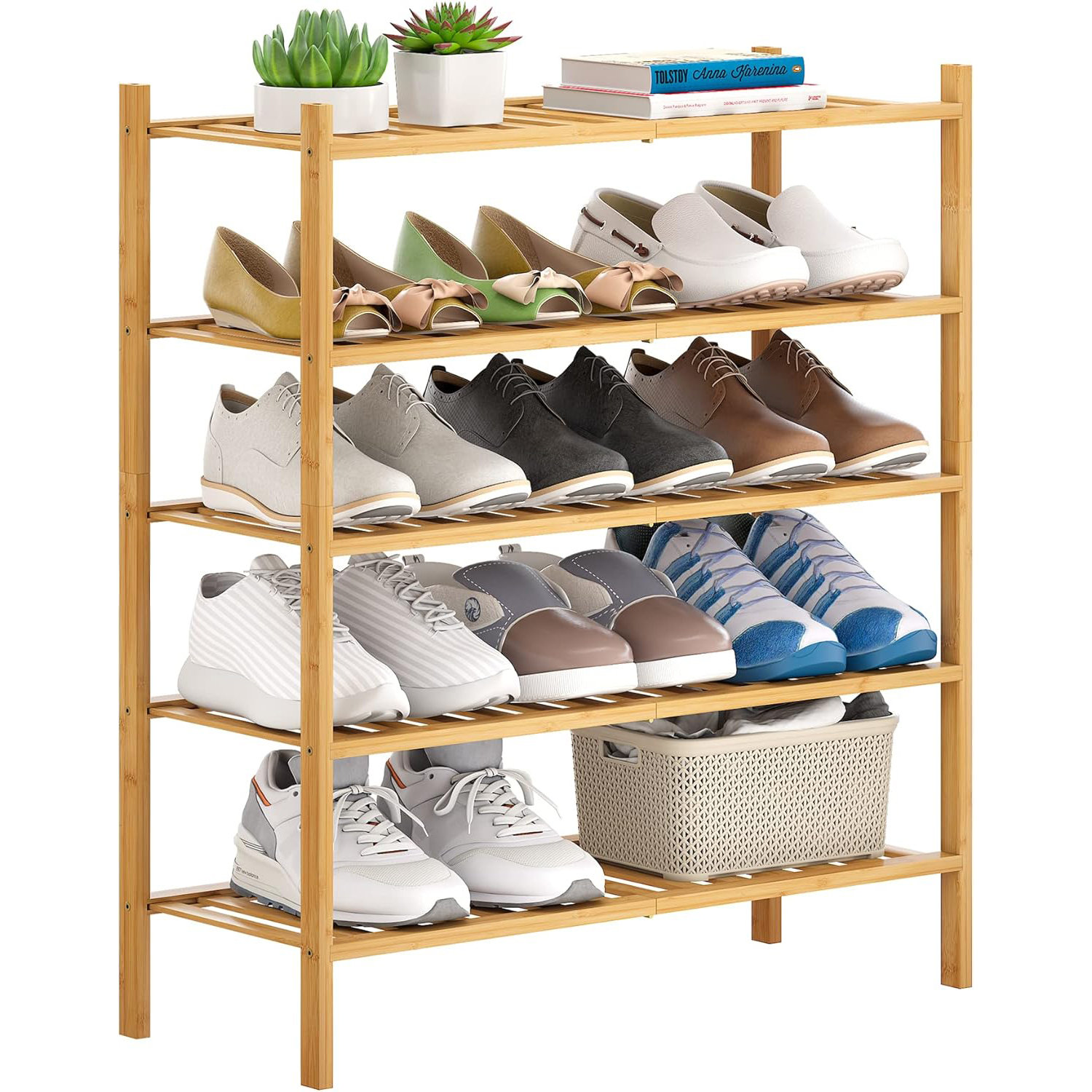 Ophelia & Co. 5 Tier Freestanding Bamboo Shoe Rack, Stackable Shoe ...
