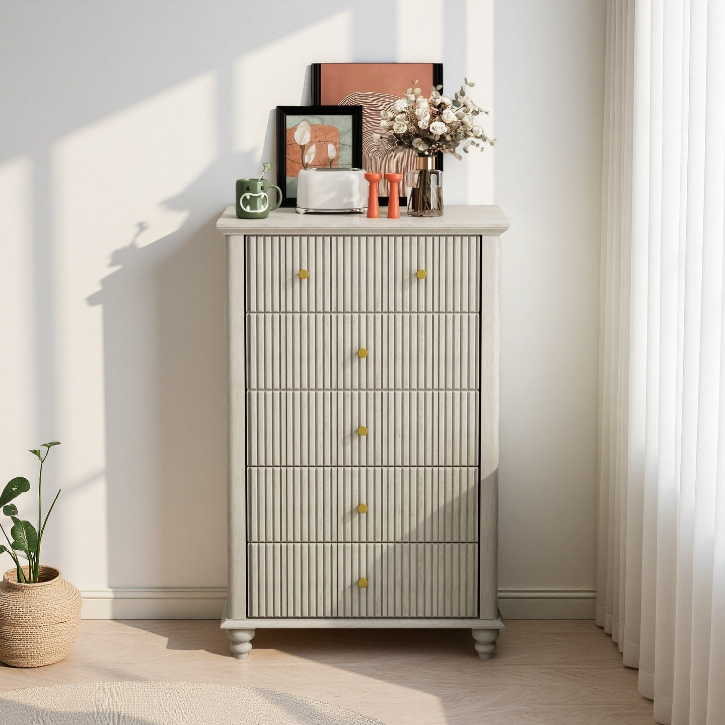 Red Barrel Studio® 45" Fluted 5-Drawer Wooden Chest with Wavy Top ...