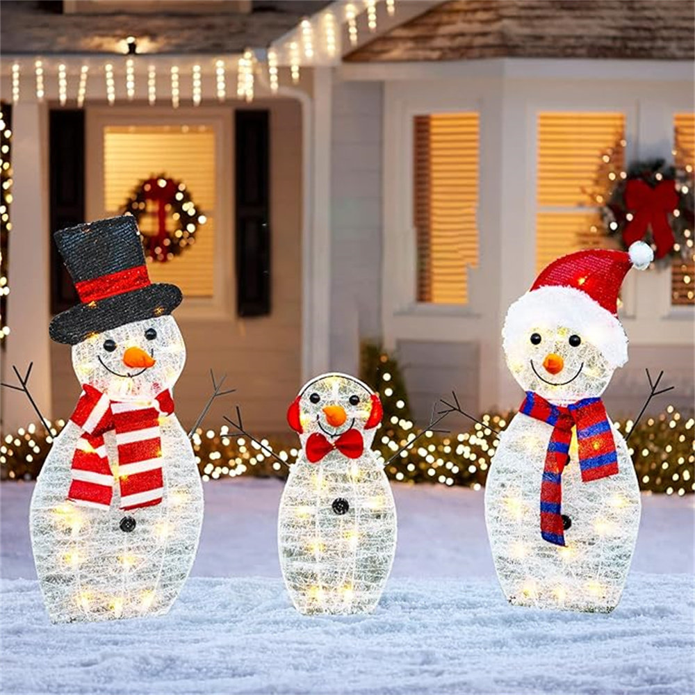 The Holiday Aisle® Christmas Decoration 55 L Lighted Snowman Family Outdoor, 3-Piece Waterproof ...