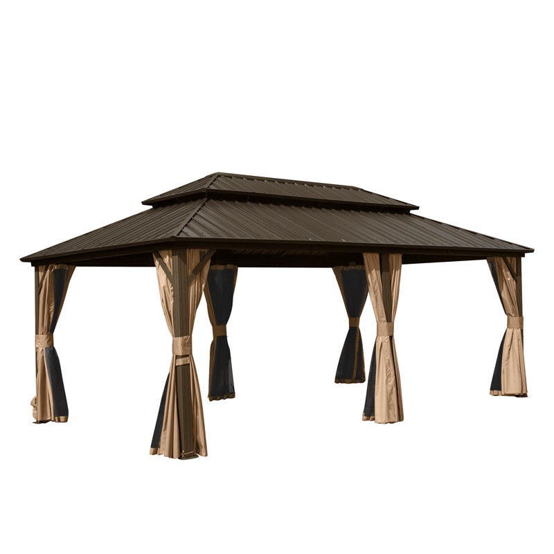 Domi Louvered 18 Ft. W x 12 Ft. W Galvanized Steel Patio Gazebo with ...