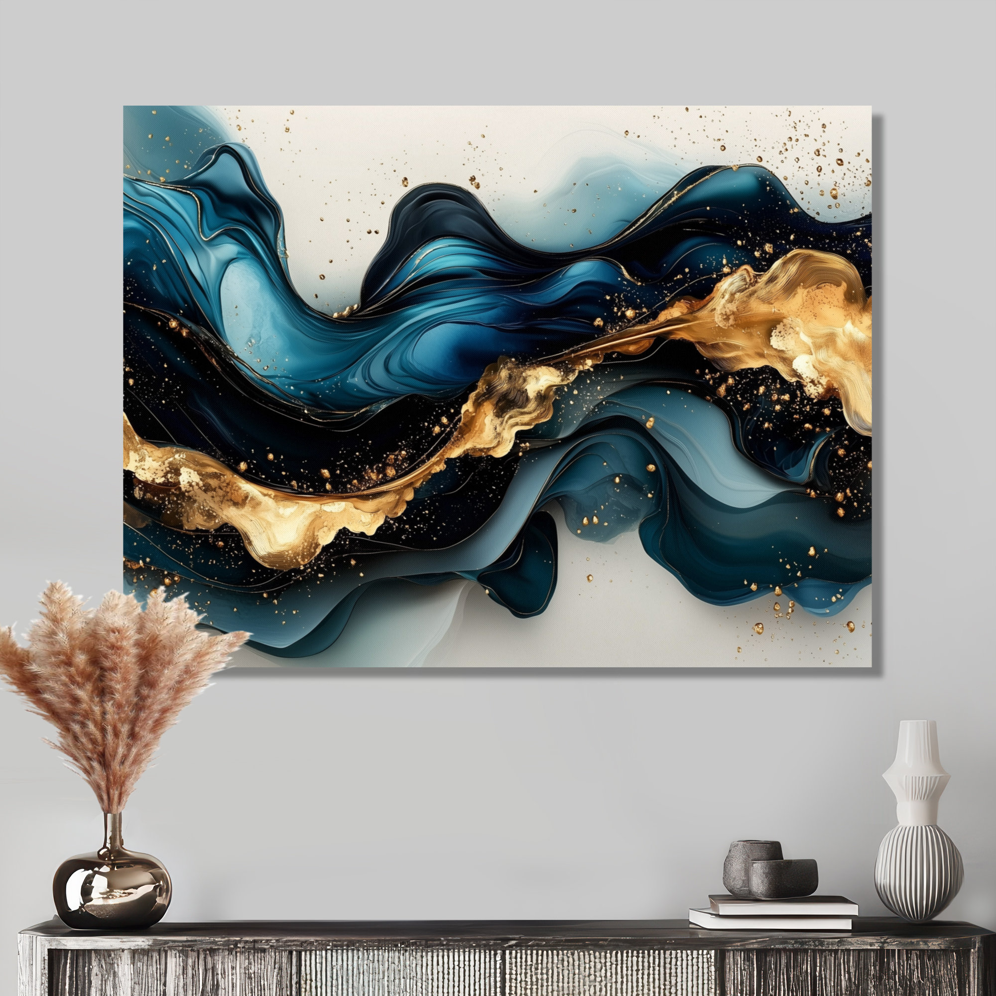 Ivy Bronx Emerald Stone Fusion On Blue River I - Abstract Realism Metal ...