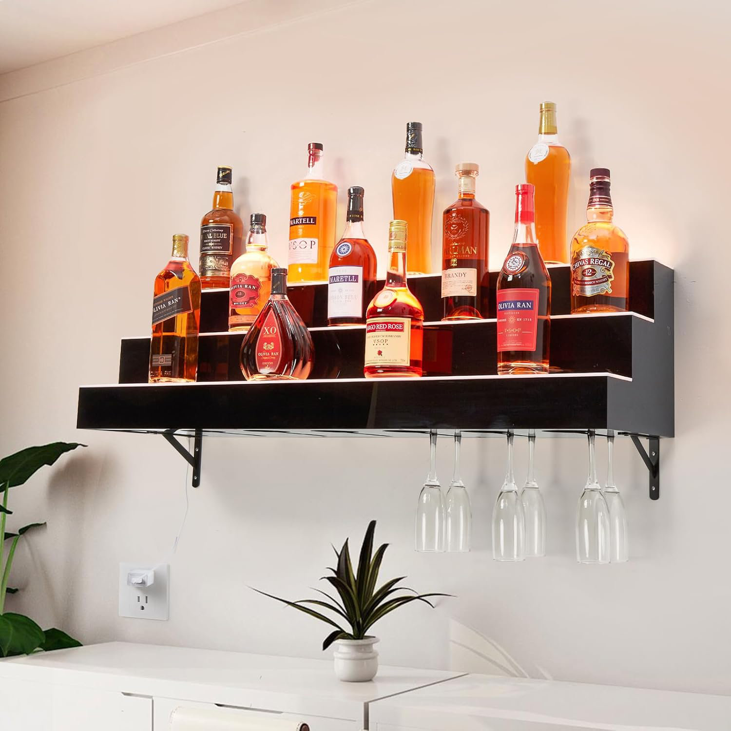 Ivy Bronx LED Liquor Bottle Display Shelf, Bottle Display Shelf Bar ...