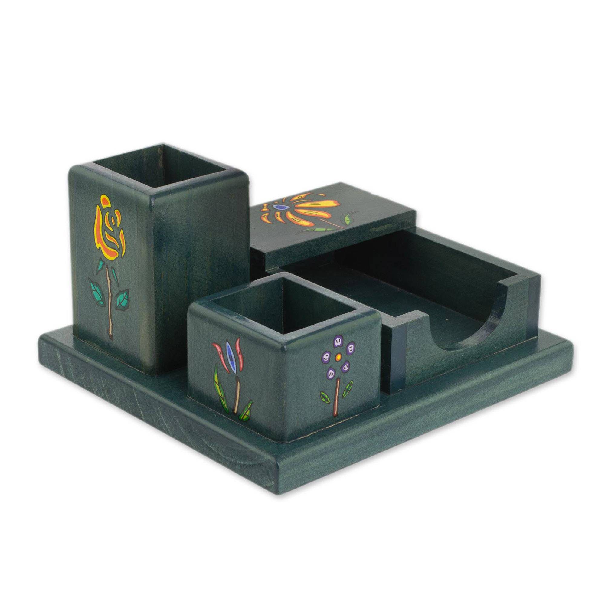World Menagerie Andi Vivid Flowers Wood Desk Supplies Organizer | Wayfair