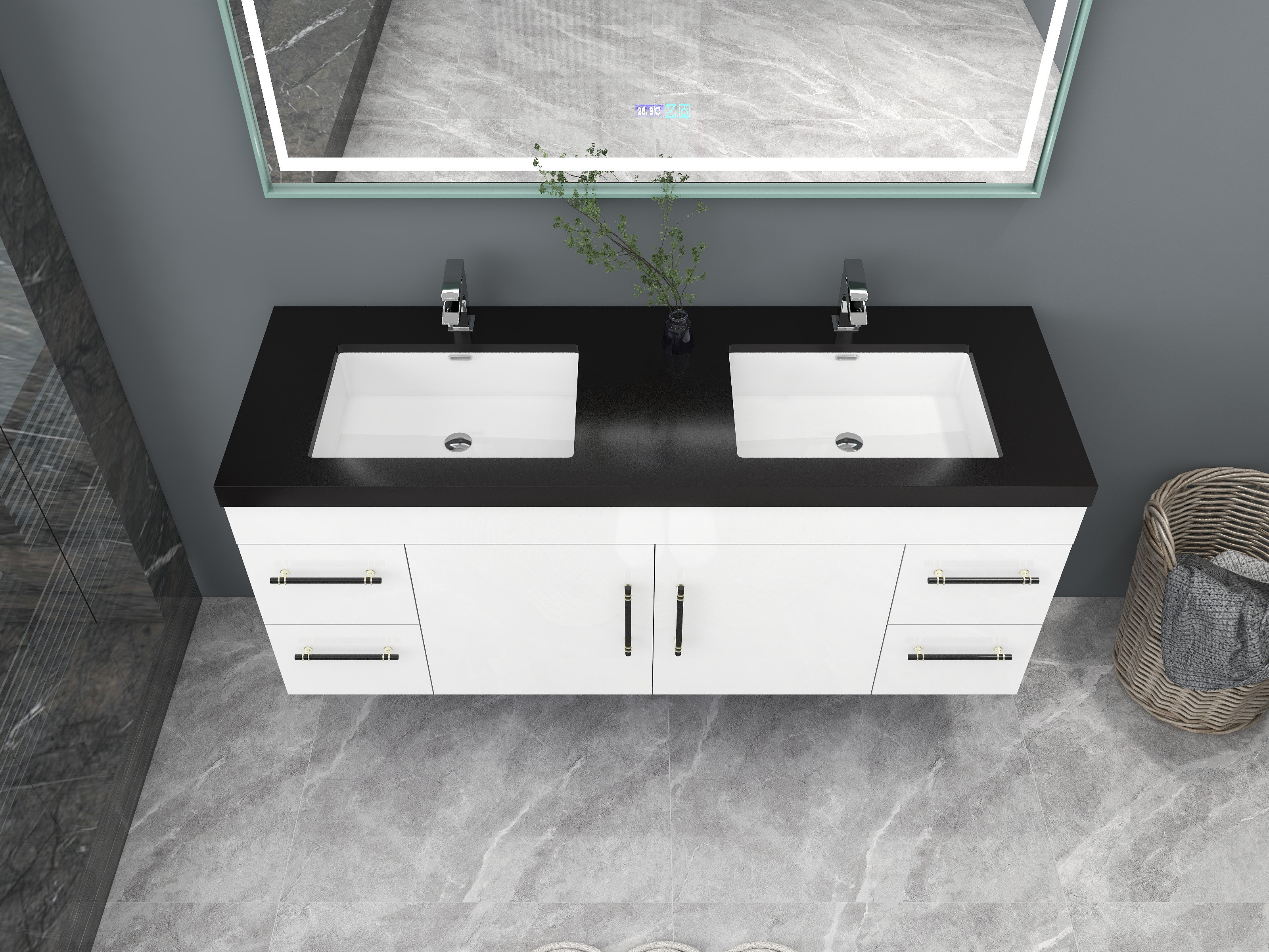 Mercer41 Ensemble de meuble-lavabo double mural 60 po Campblin - Wayfair Canada