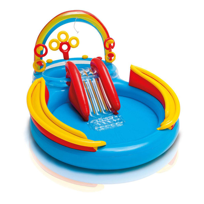 Intex 9.75ft x 6.3ft x 53in Rainbow Slide Kids Play Inflatable Pool ...