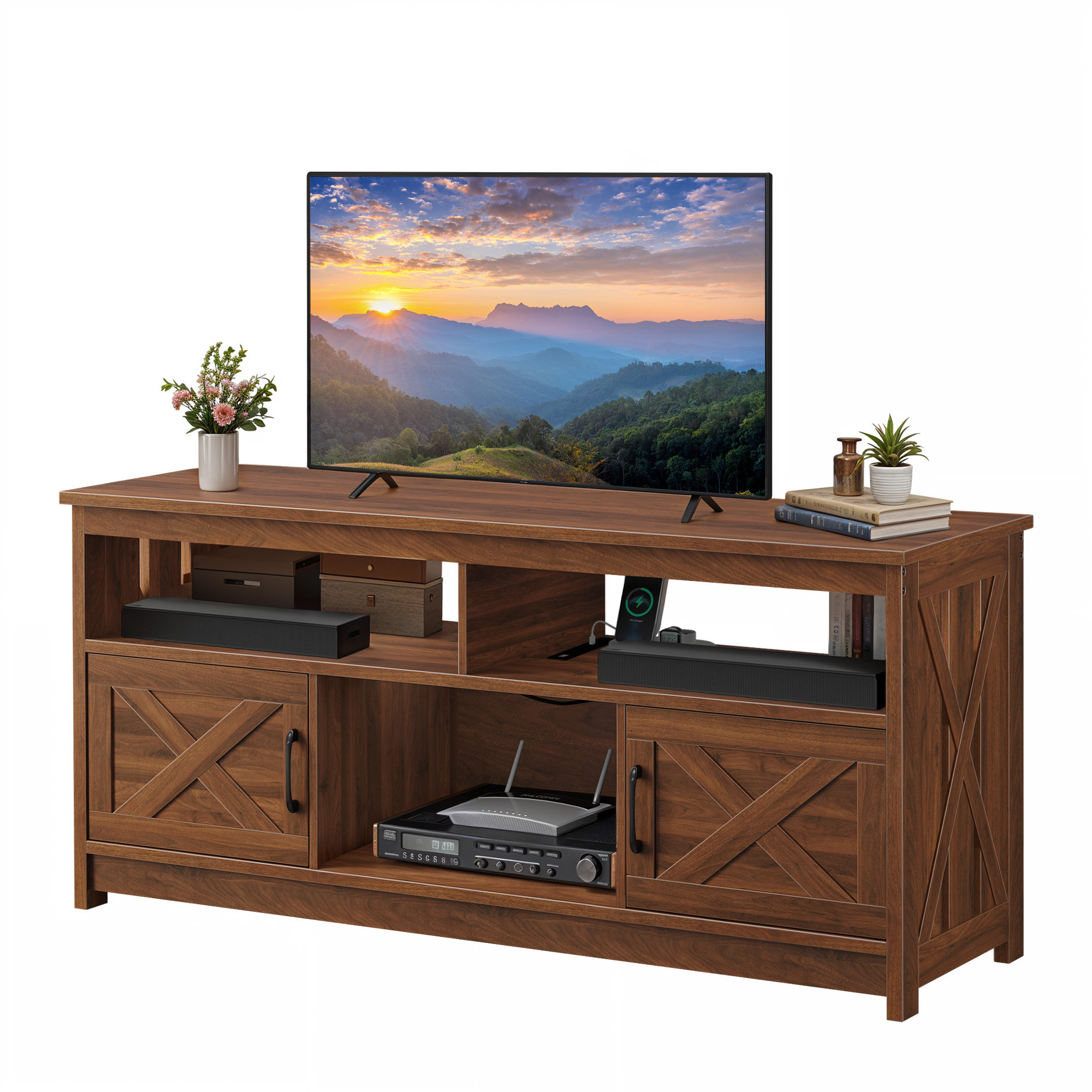 Gracie Oaks Leighia Modern Farmhouse TV Stand, Media Center ...