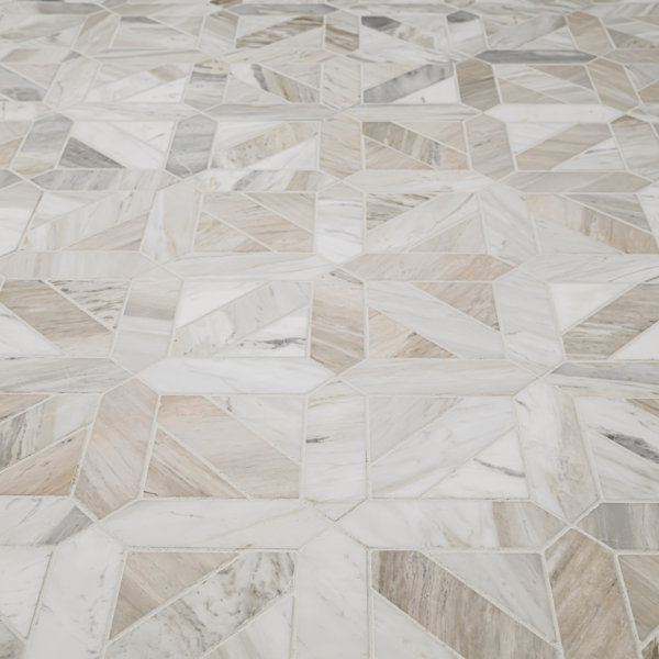 Ackland Athena Gold Geometrica 12" x 12" Honed Marble Mesh Mounted ...