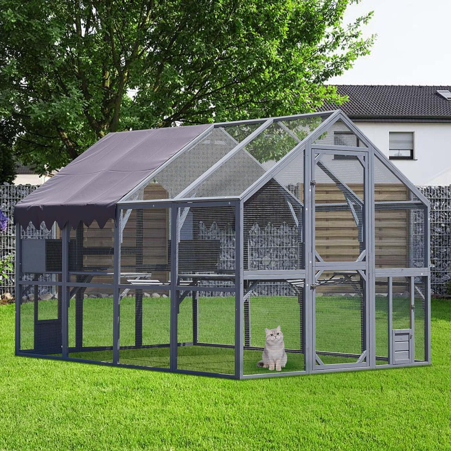 Sapphome 9.25Ft Catio Outdoor Cat Enclosure, Large Walk in Cat Run ...