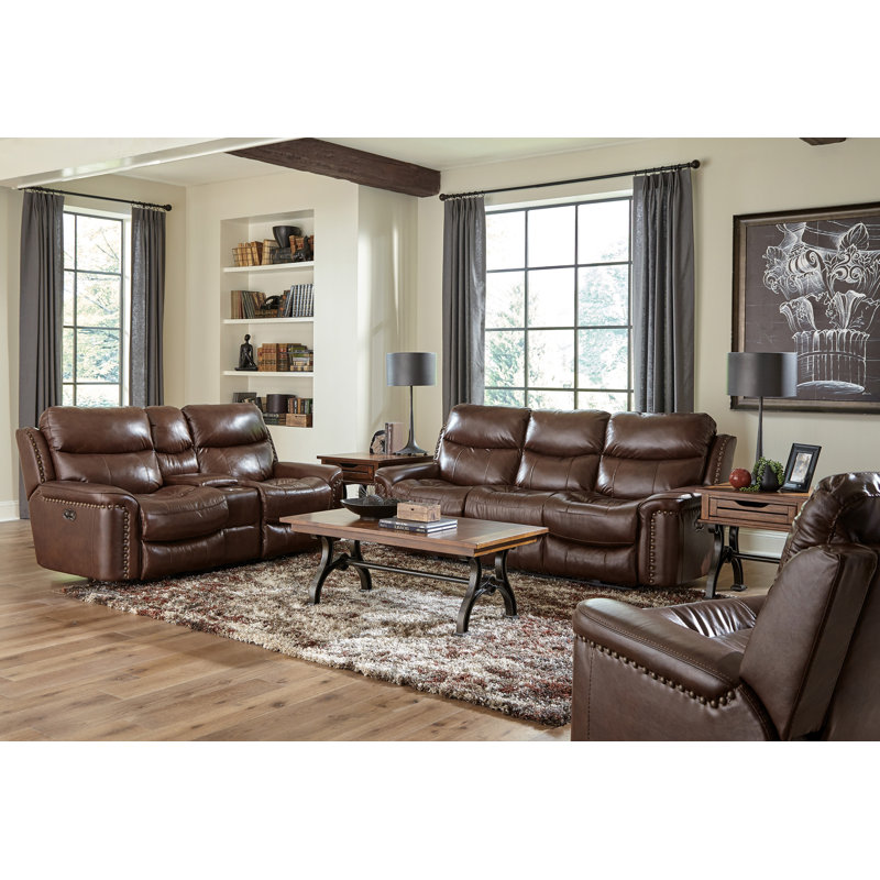 Red Barrel Studio® 2 Piece Genuine Leather Reclining Living Room Set ...