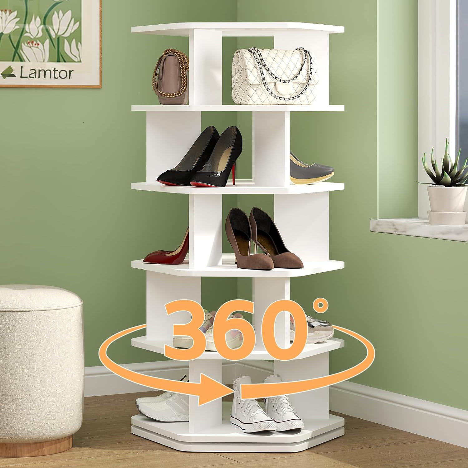 Hokku Designs 5-Tier Rotating Shoe Rack Tower With 360° Spinning Design ...