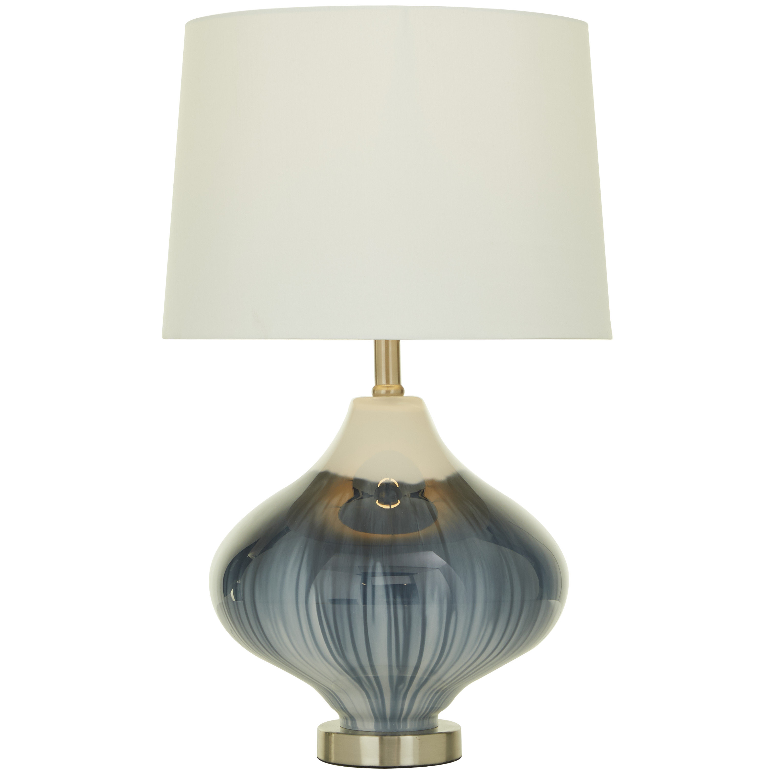 Everly Quinn Glass Gourd Style Base Blue Table Lamp with Drum Shade ...