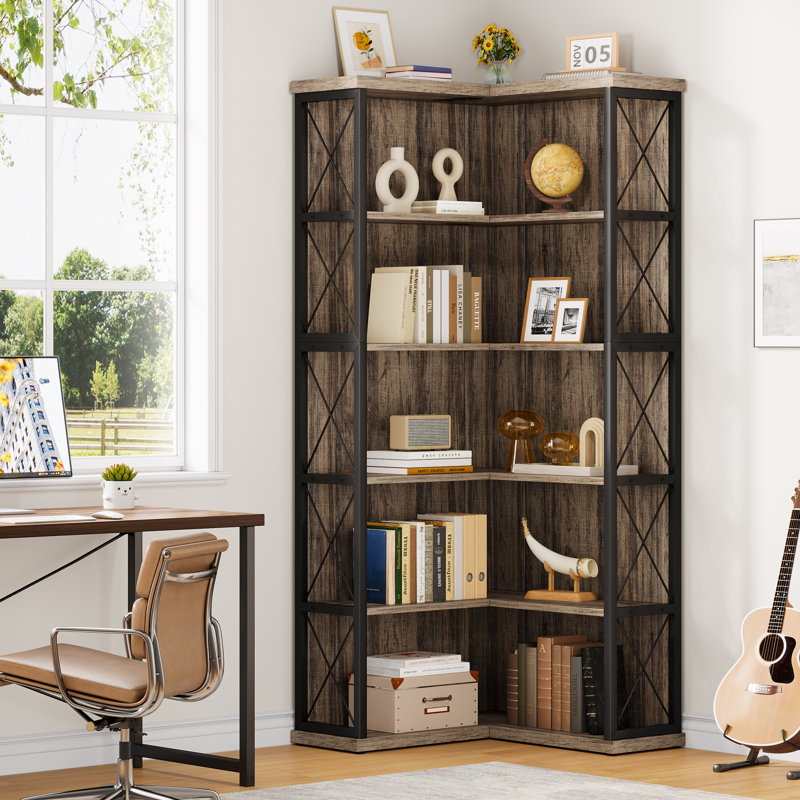17 Stories 5 Tier Large L-Shaped Corner Bookcase | Wayfair