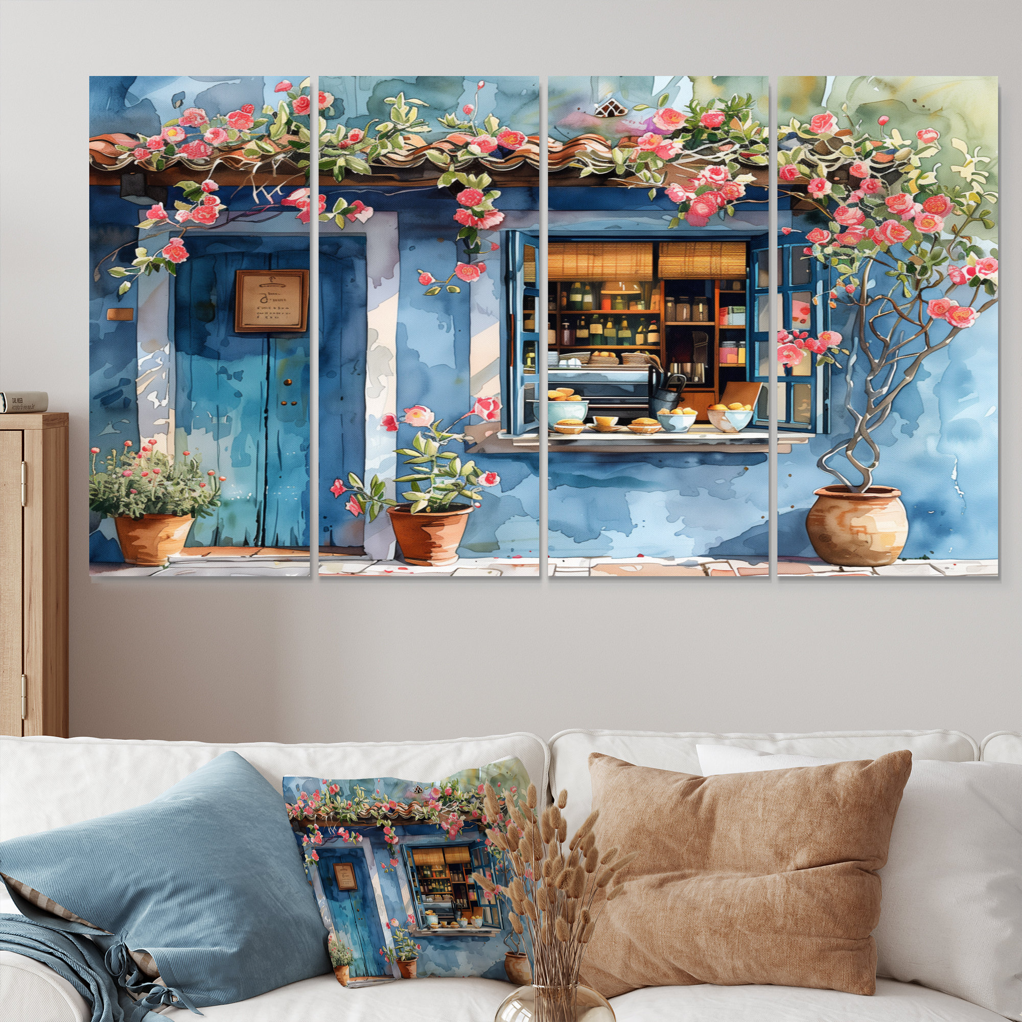 Lark Manor™ Pink Blue Cozy Vintage Spring Shop - Stores & Shops Canvas ...