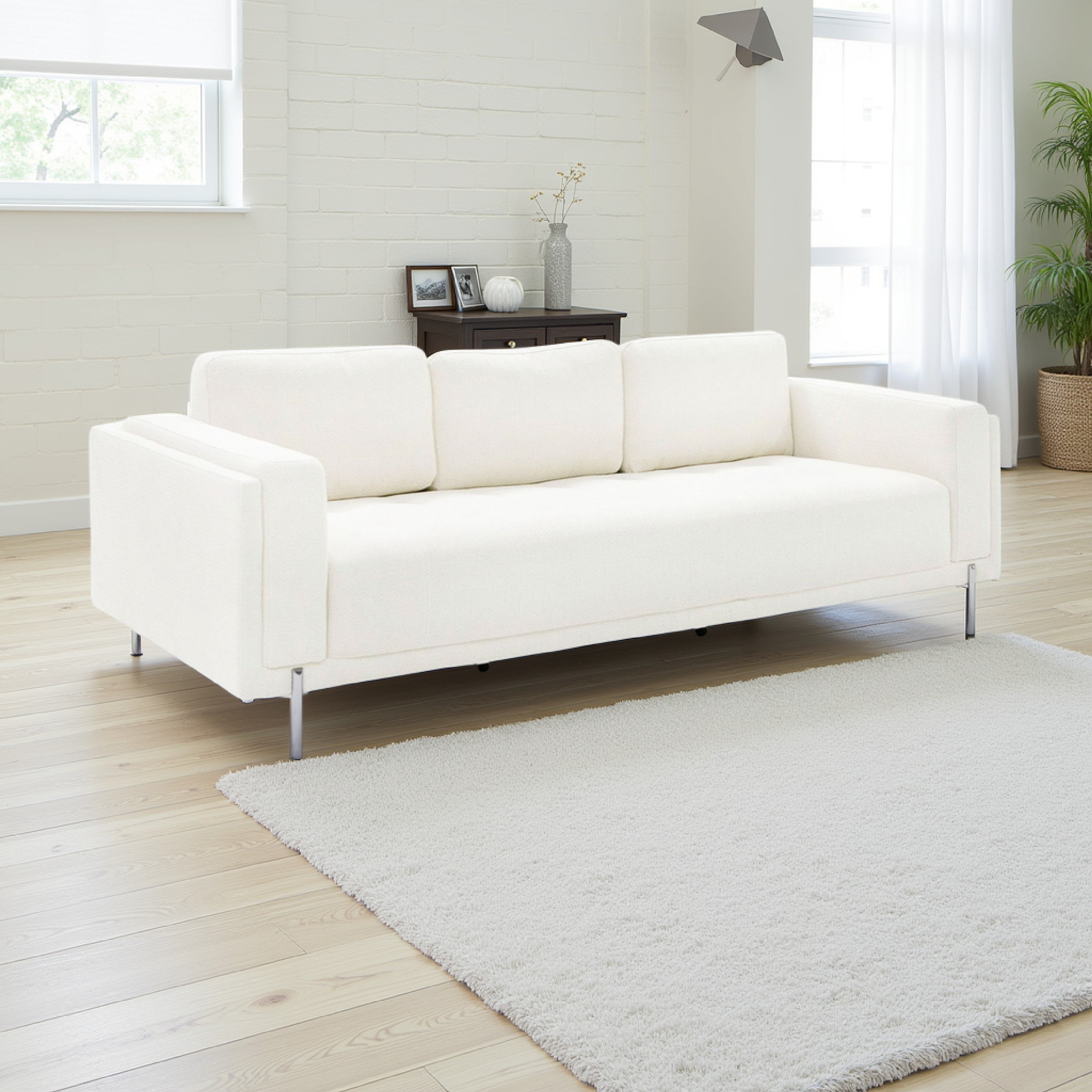 Benjara Shlo 82 Inch Sofa, Modern Cushioned Seats, Off White Fabric ...