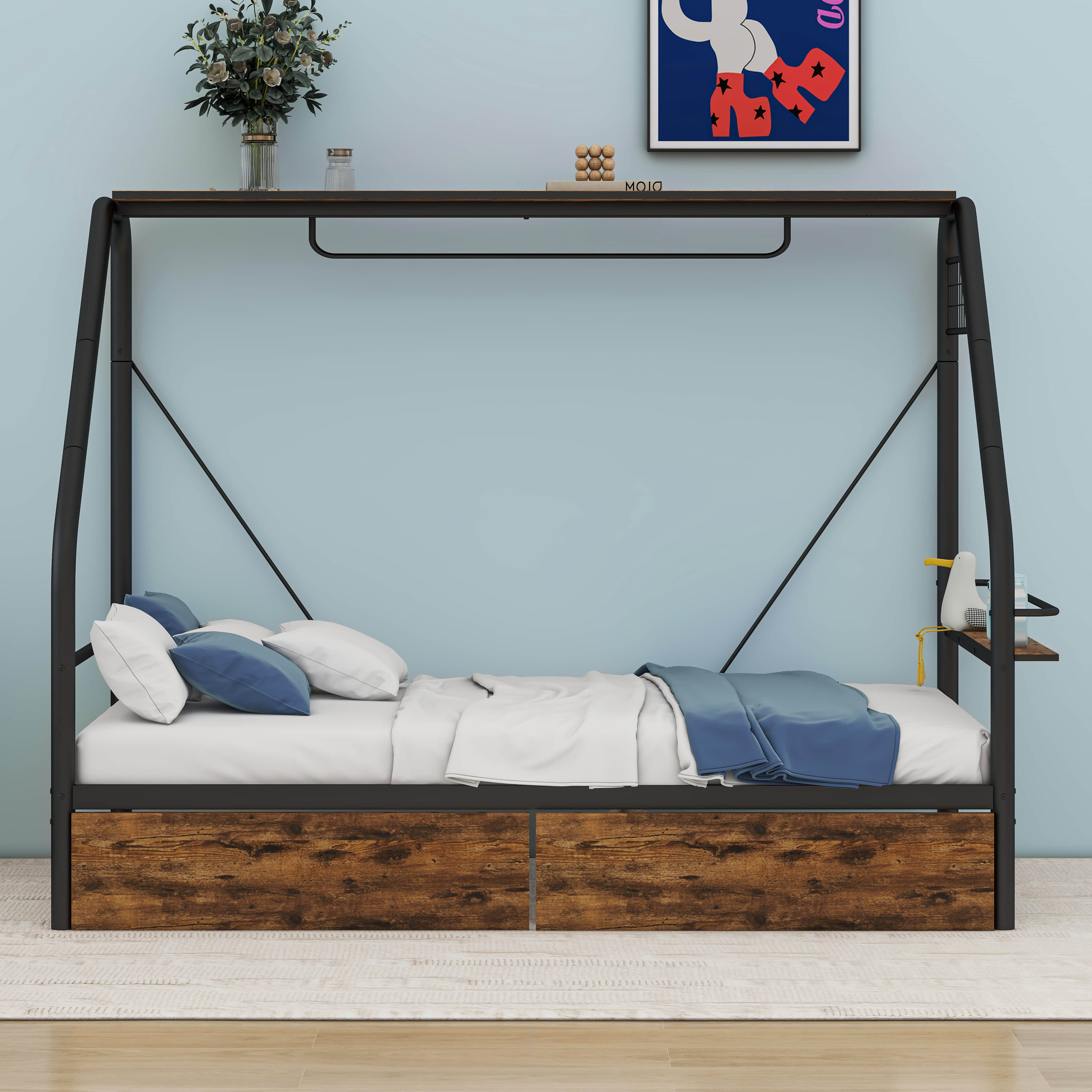 Mason & Marbles Anciaux Metal Frame Platform Bed With Clothes Rack ...