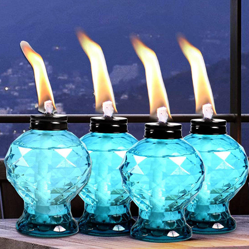 JASODI 4 Pack Table Top Light Torches Outdoor, Mini Glass Torches ...