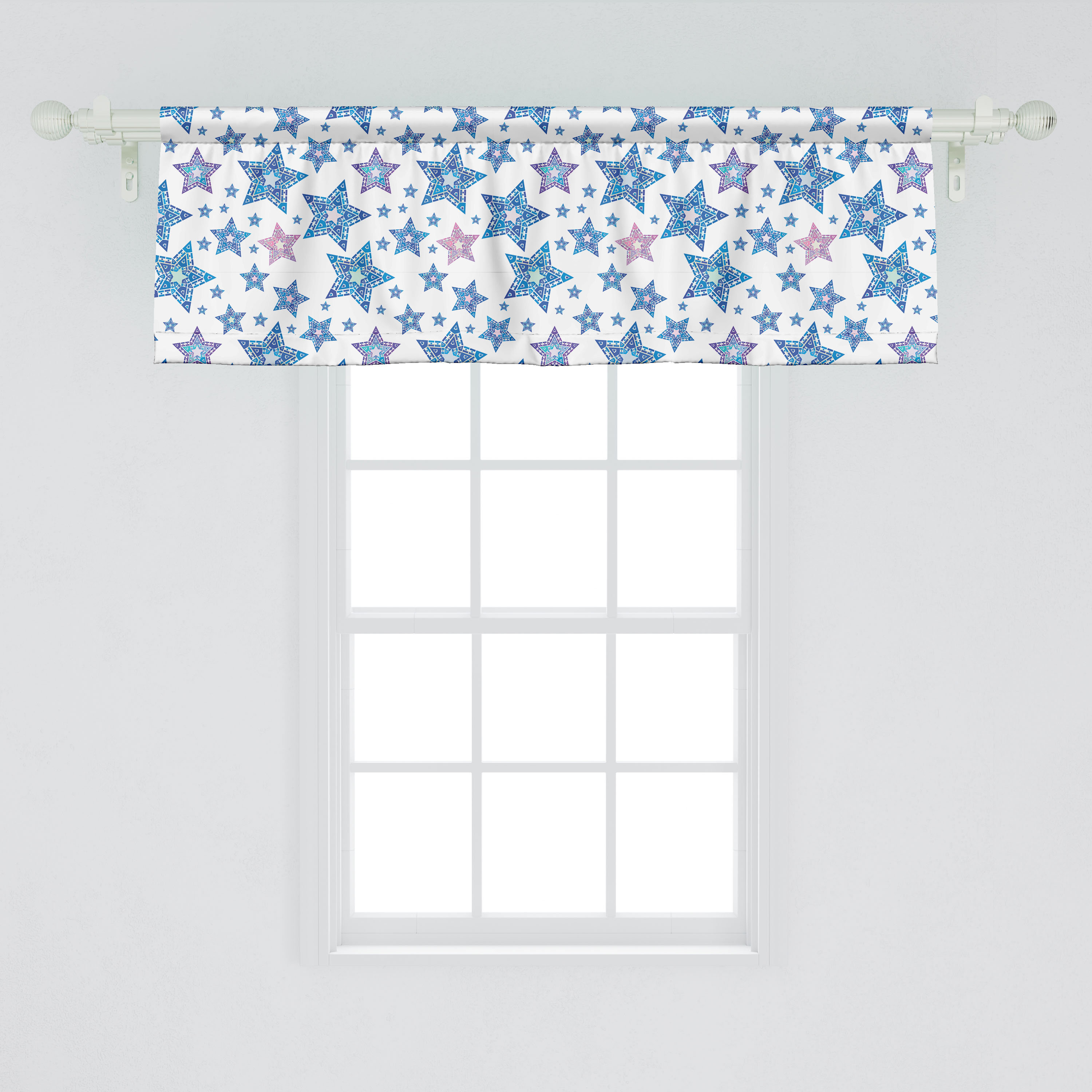 Ambesonne Star Valance Pack of 2 Modern Ornamental Shapes Motif Cobalt ...