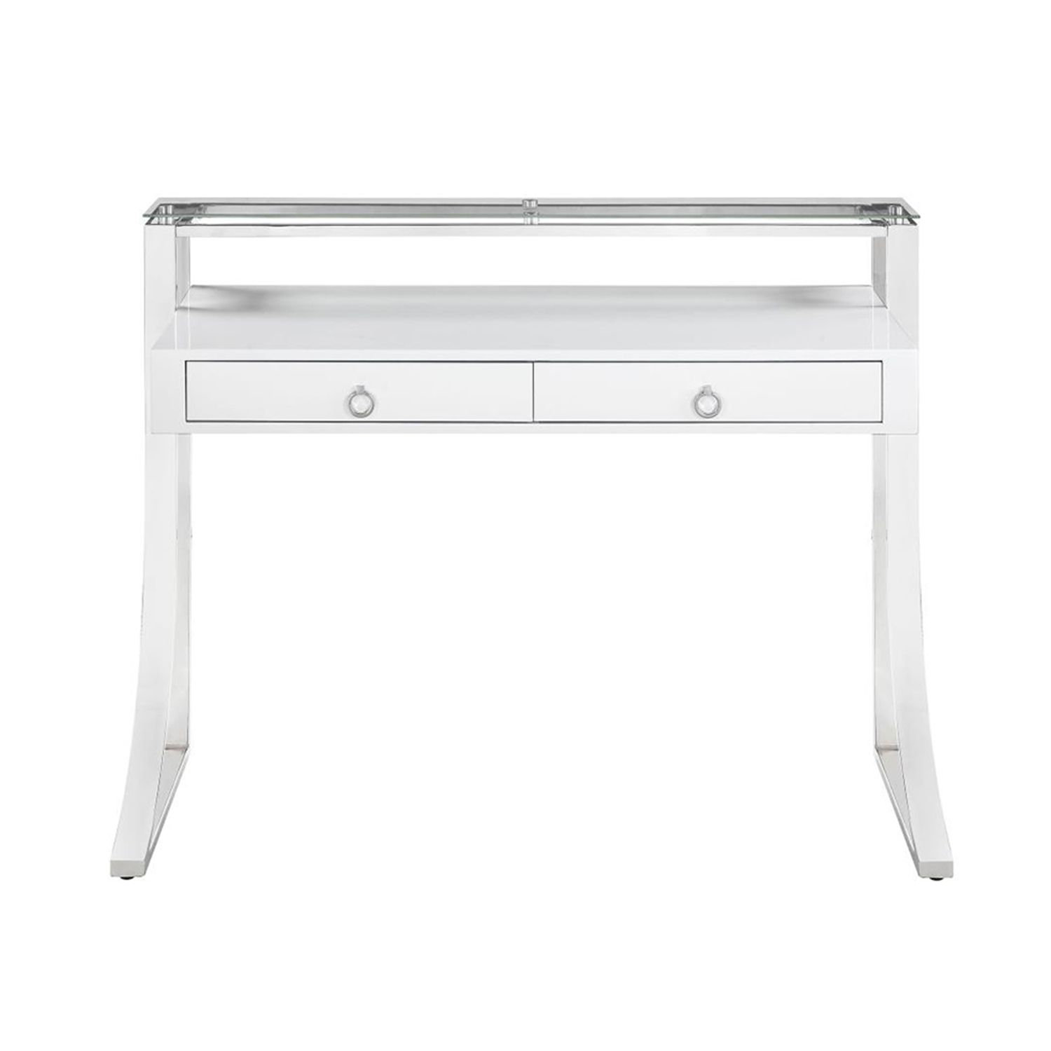 Orren Ellis Glossy White and Chrome 2-Drawer Writing Desk with Ample ...