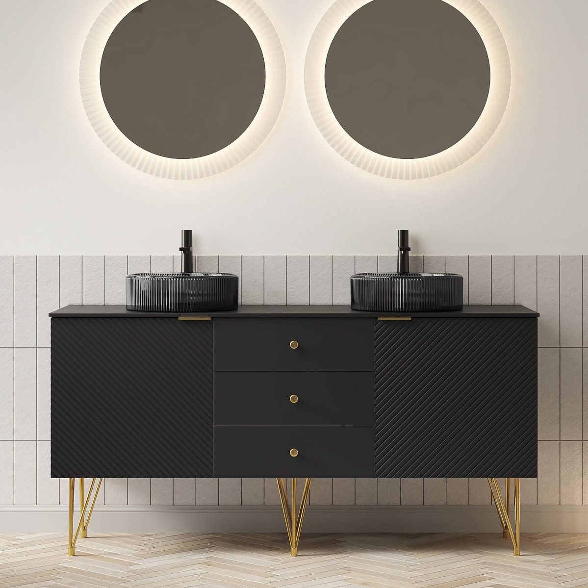 Ivy Bronx Gema 60" Bathroom Vanity & Sink, Freestanding Plywood Storage ...