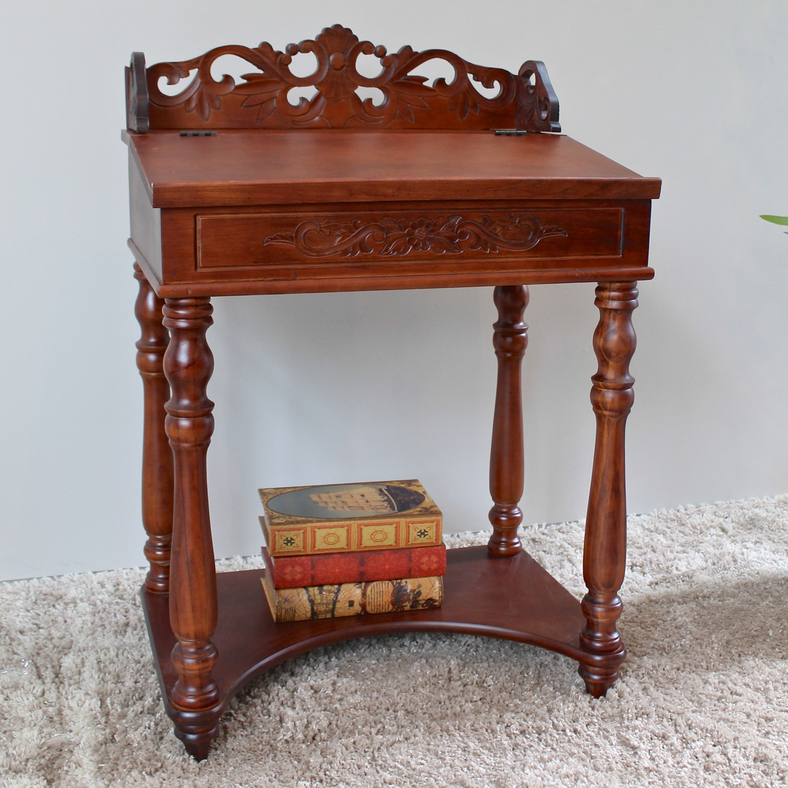 World Menagerie Aimiejit Windsor Hand Carved Small Wood Writing Desk ...