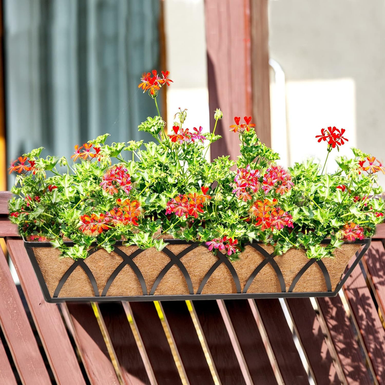 Arlmont & Co. 24 Inch Window Deck With Coco Liner, Fence Metal Hanging ...