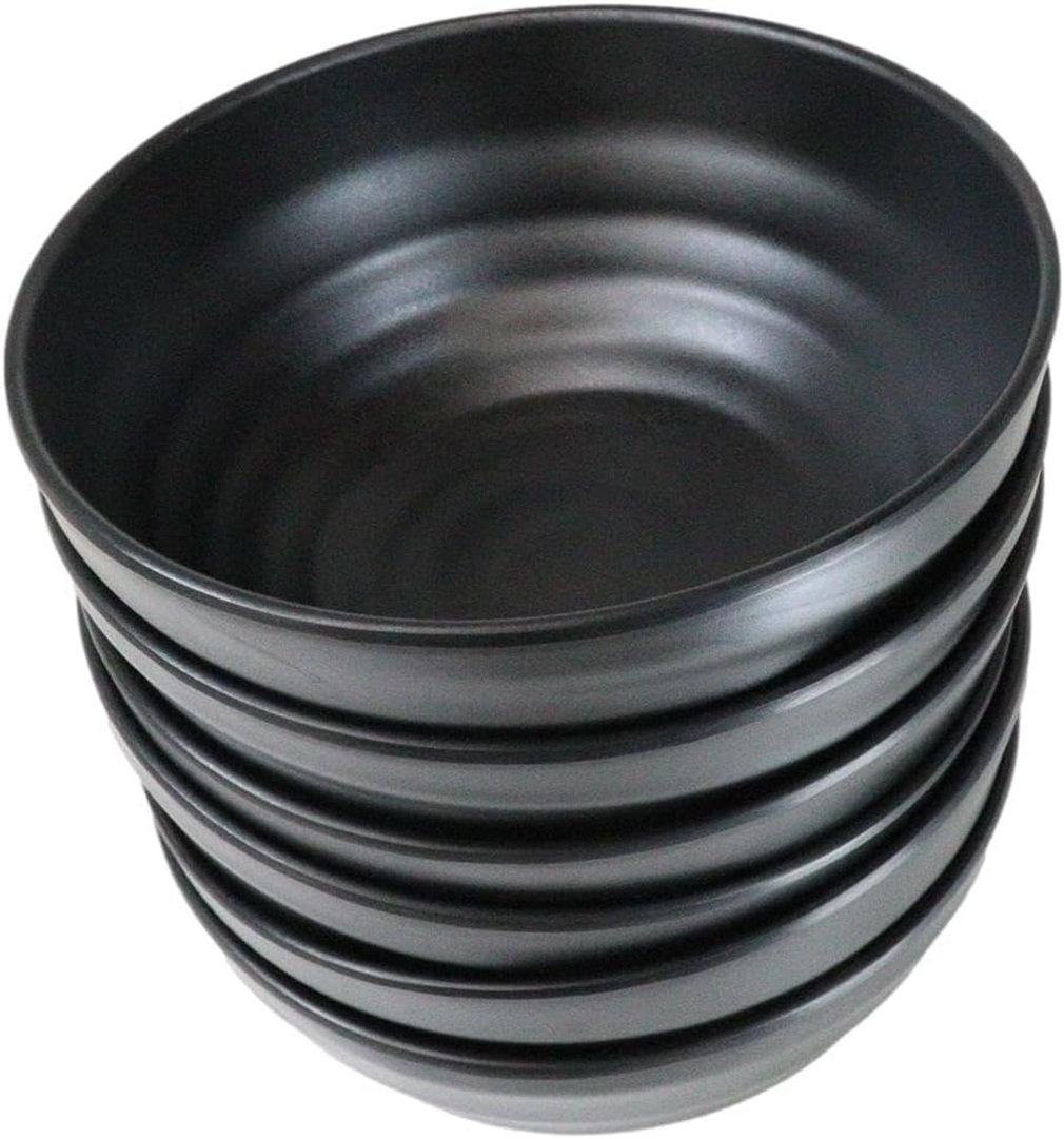 Ivy Bronx Pack Of 6 Modern Ridged Matte Black Melamine Deep Ramen Soup ...