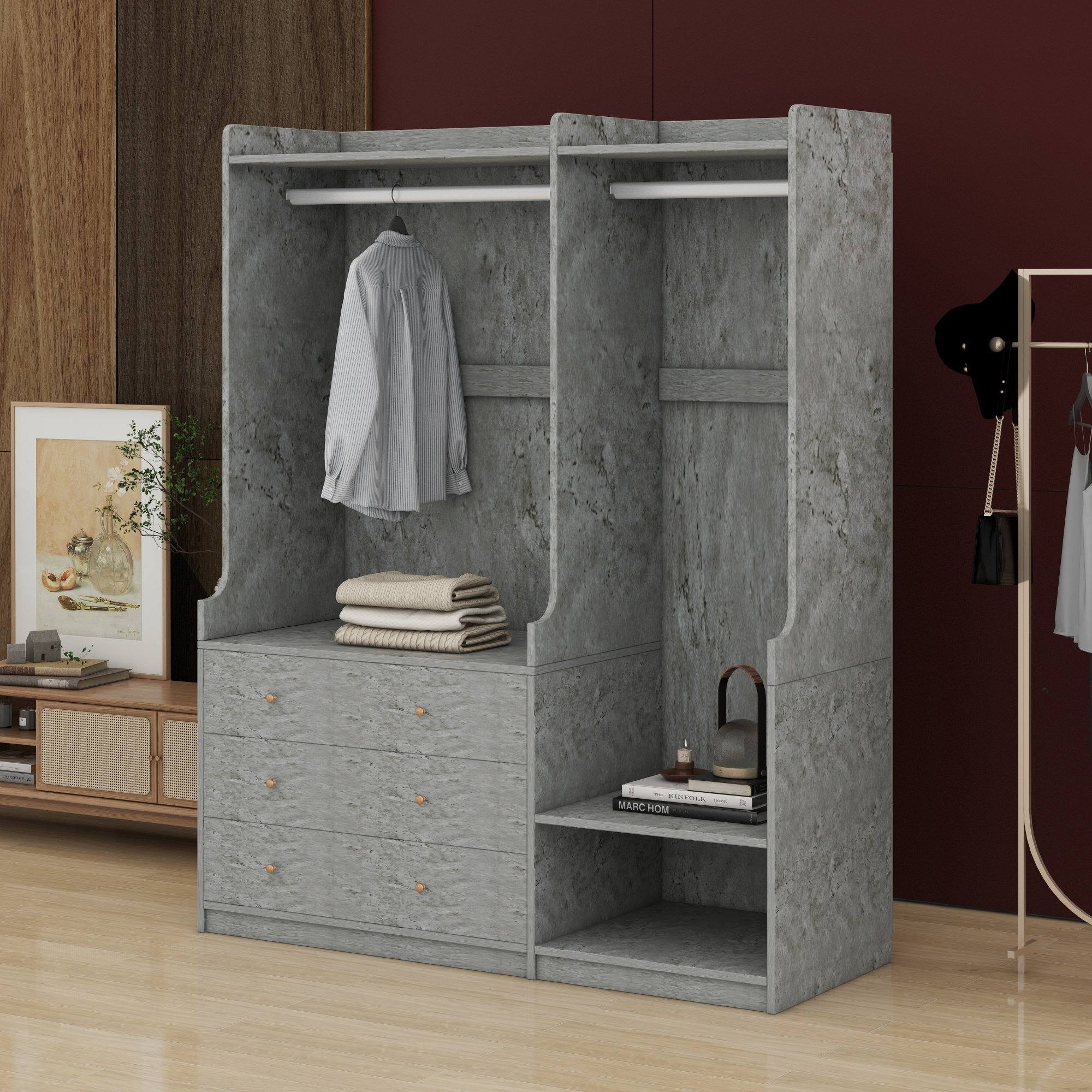 Millwood Pines Open Wooden Wardrobe Storage For Bedroom | Wayfair